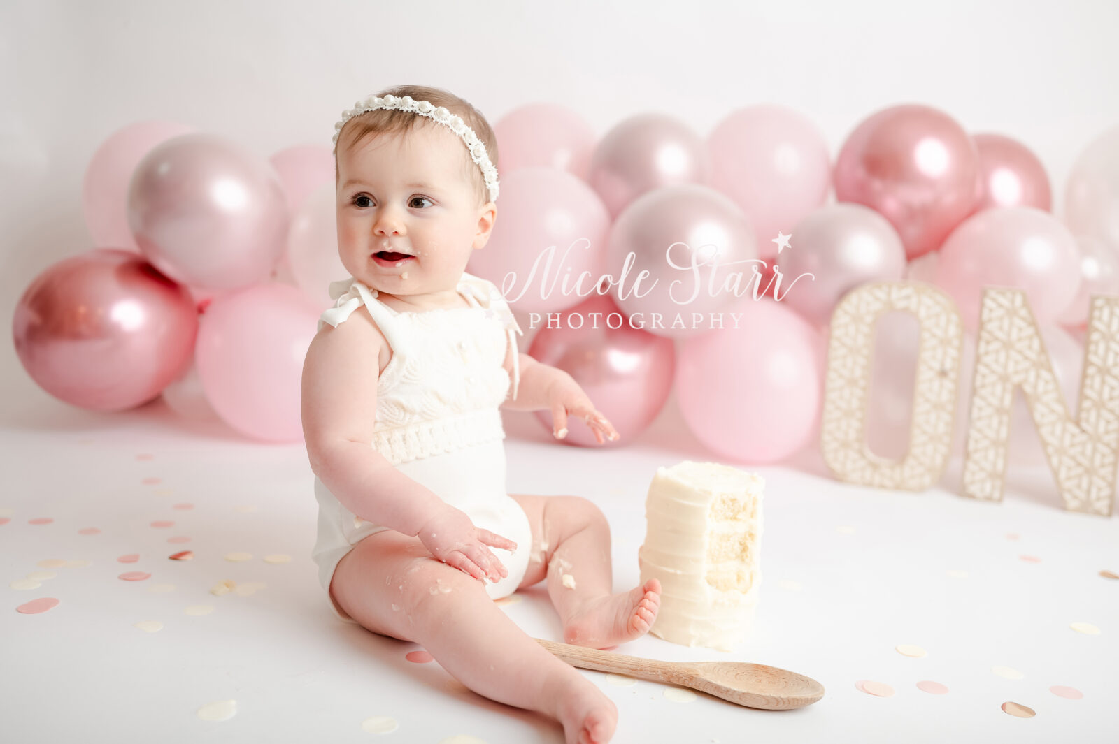 Saratoga Springs Cake Smash: Pink & White Balloon Theme
