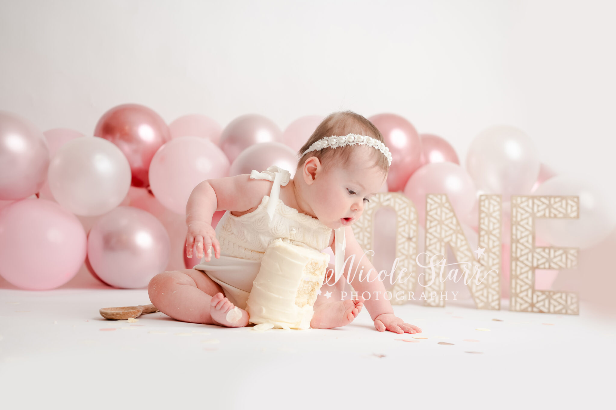 Saratoga Springs Cake Smash: Pink & White Balloon Theme