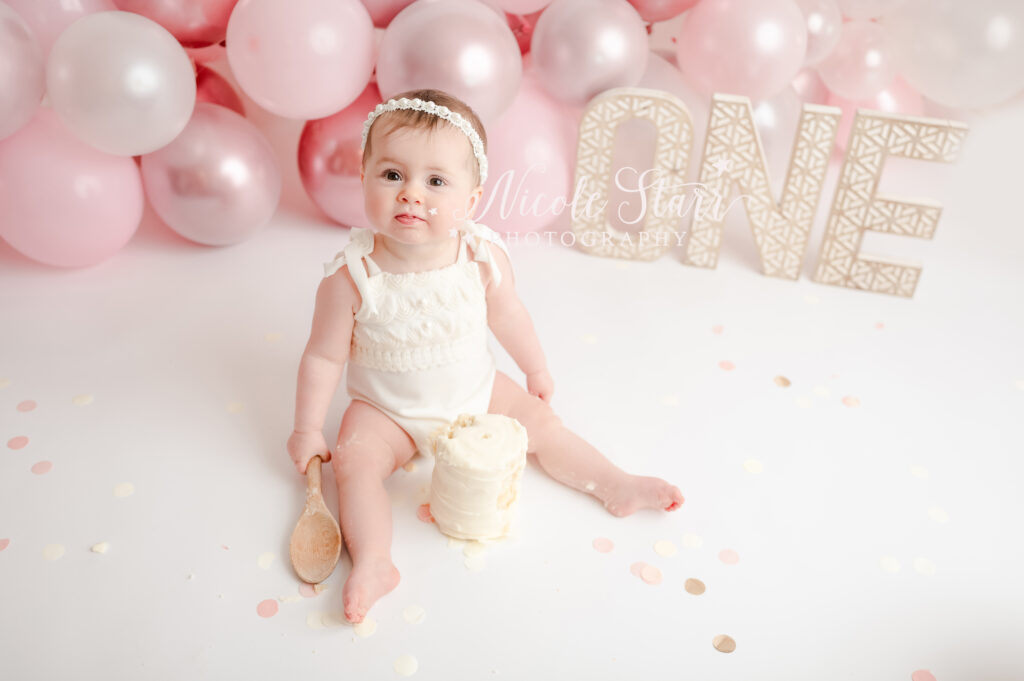 Saratoga Springs Cake Smash: Pink & White Balloon Theme