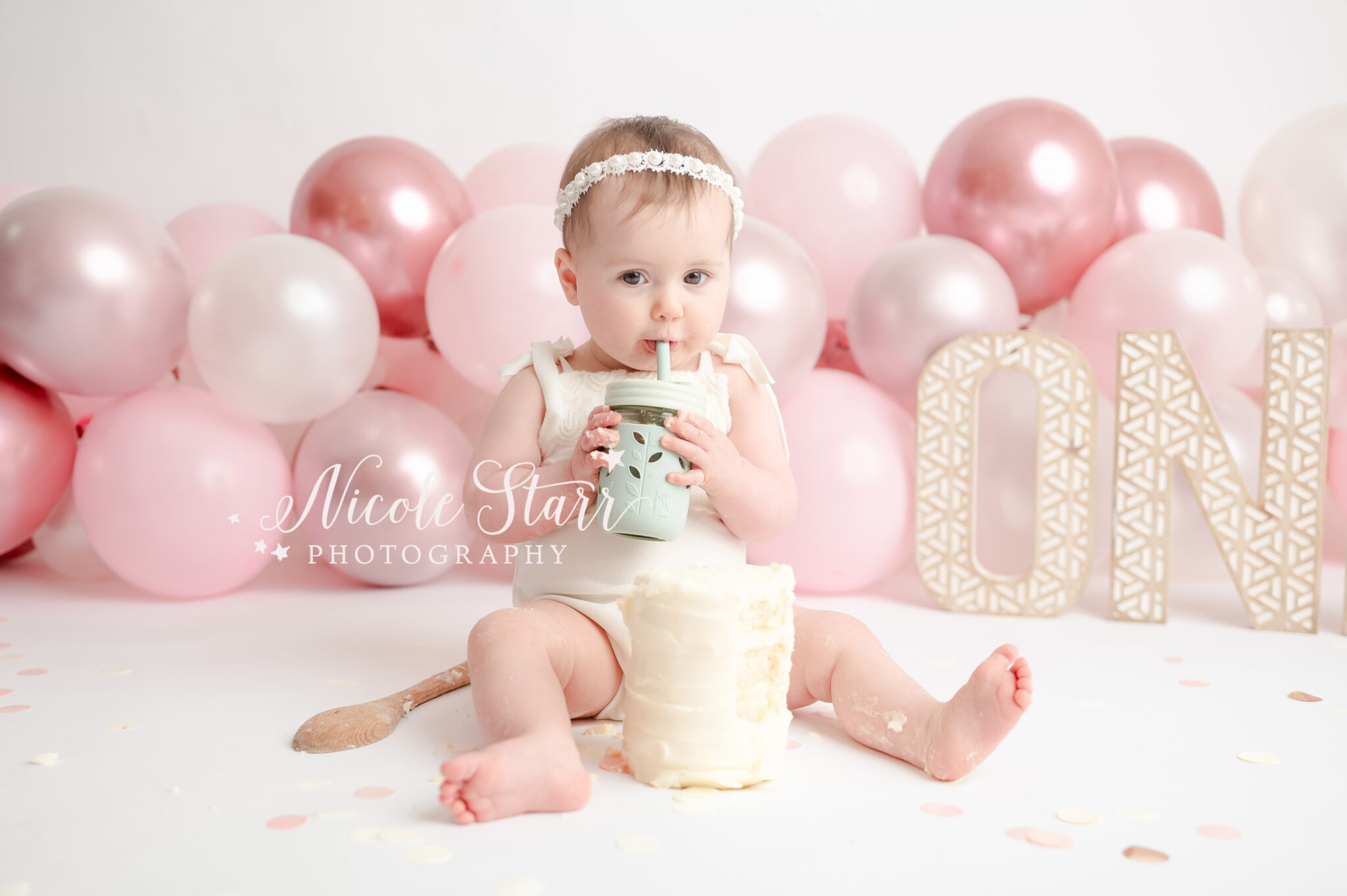 Saratoga Springs Cake Smash: Pink & White Balloon Theme