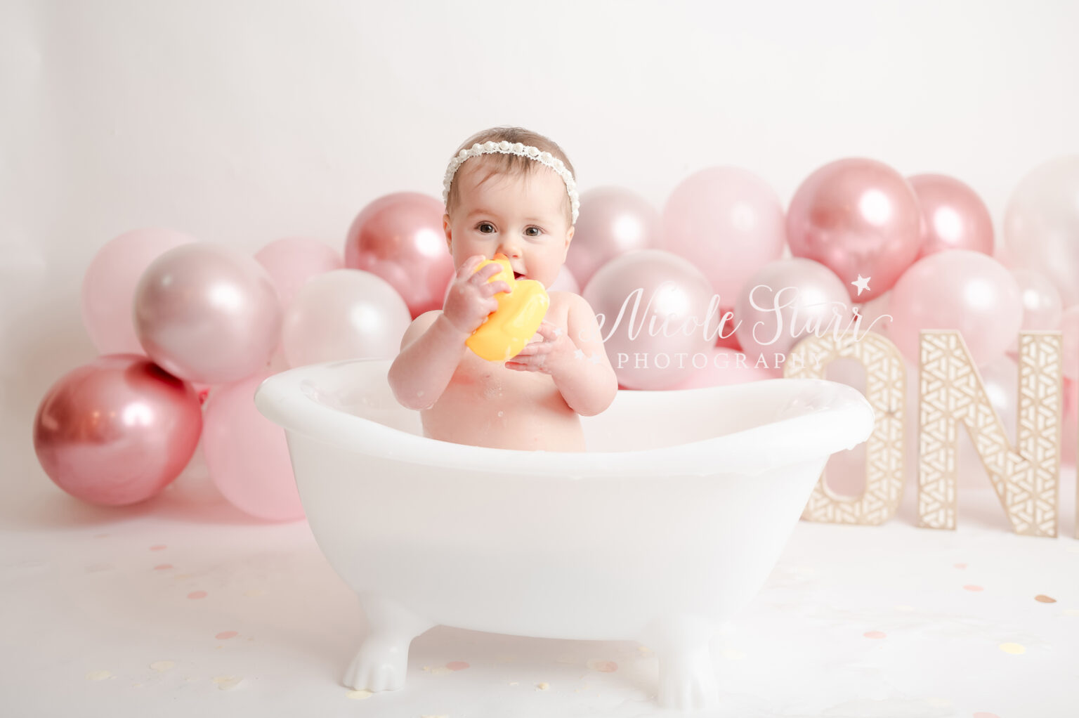 Saratoga Springs Cake Smash: Pink & White Balloon Theme
