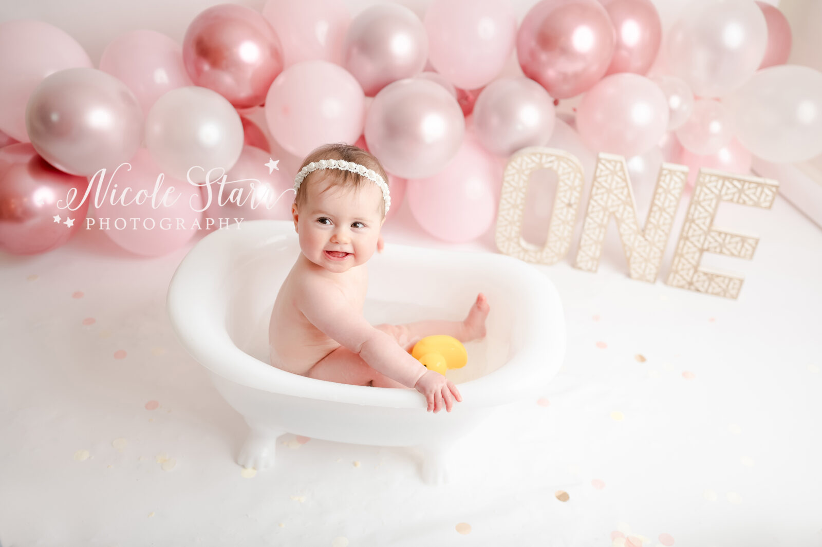 Saratoga Springs Cake Smash: Pink & White Balloon Theme